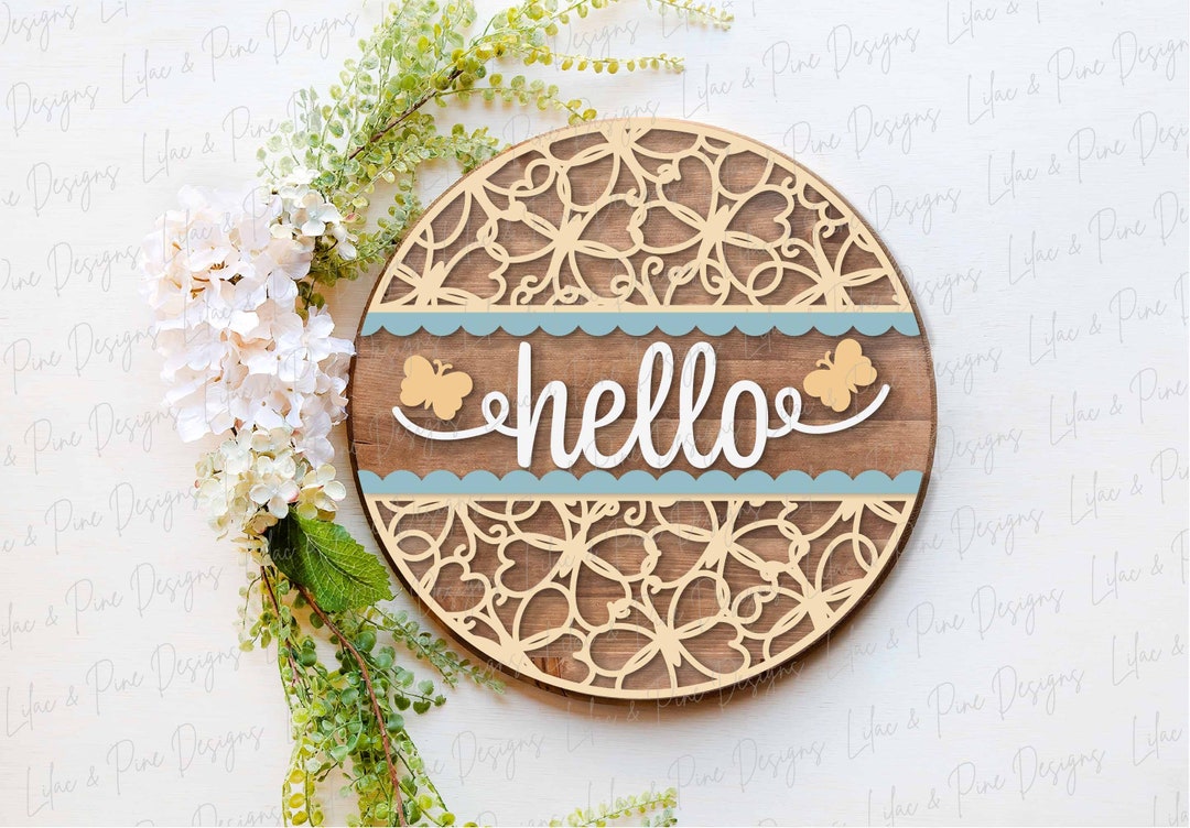 Spring Hello Sign SVG, Butterfly Door Hanger, Butterfly Welcome Sign ...