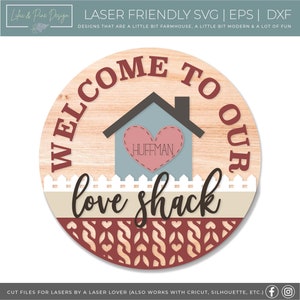 Valentine Welcome Sign SVG, Love Shack Door Hanger, Personalized Round ...
