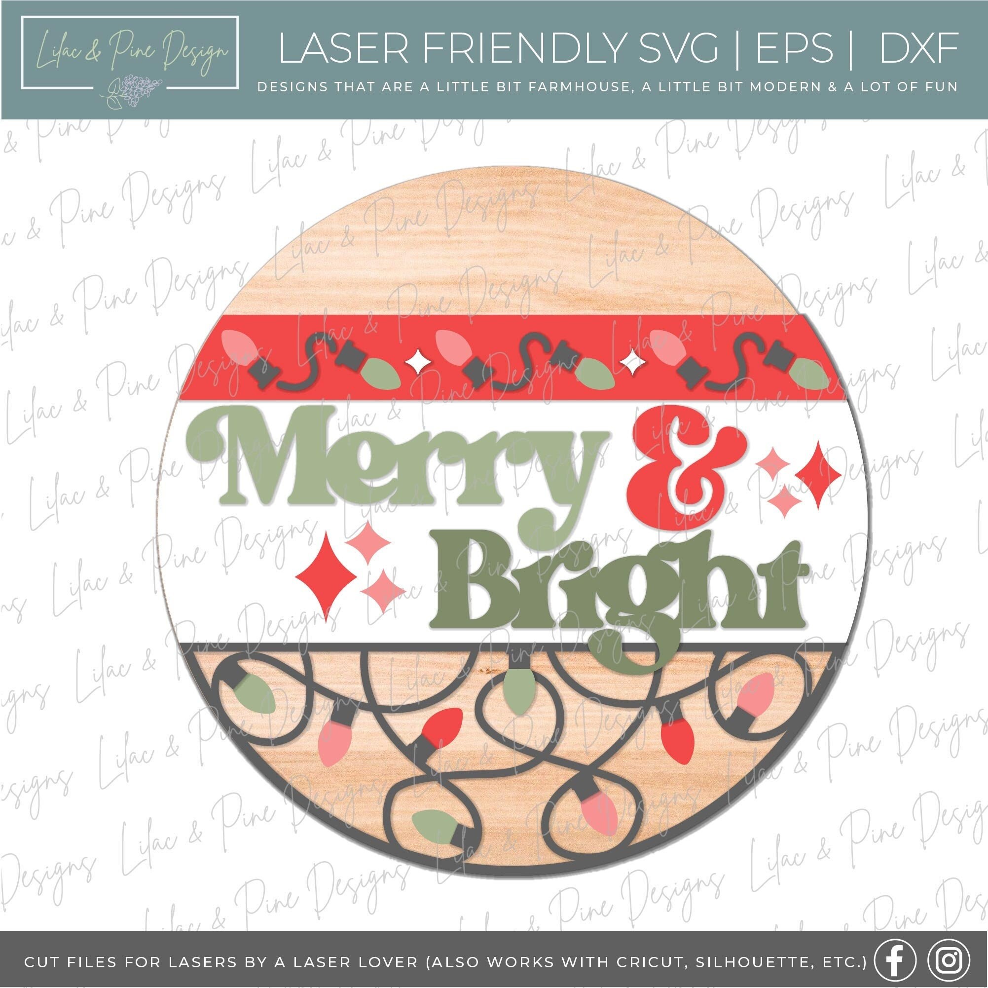 Merry and Bright Sign SVG Vintage Christmas Door Hanger - Etsy