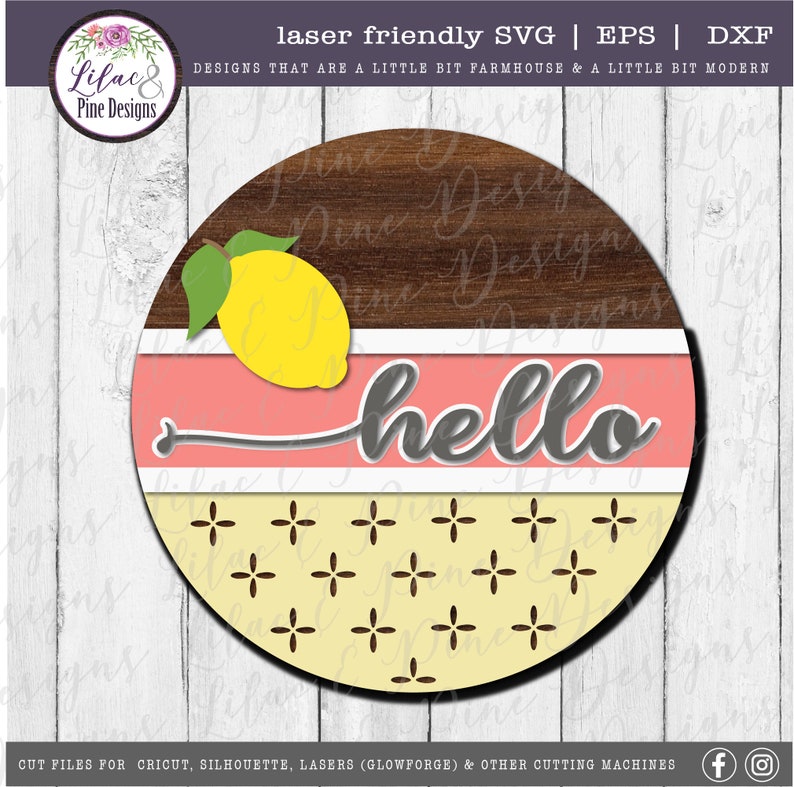 Hello Lemon Round Sign Summer Door Decor SVG Lemon SVG | Etsy