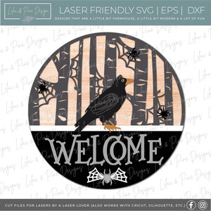Halloween Crow Sign, Halloween Door Hanger SVG, Spooky Forest Welcome ...