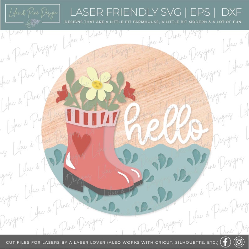 Spring Welcome Sign SVG, Rain Boot Door Hanger, Floral Hello Sign SVG ...