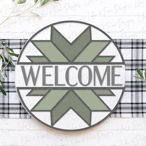 Barn Quilt Welcome Sign SVG, Quilt Star Door Hanger SVG, Boho Round ...