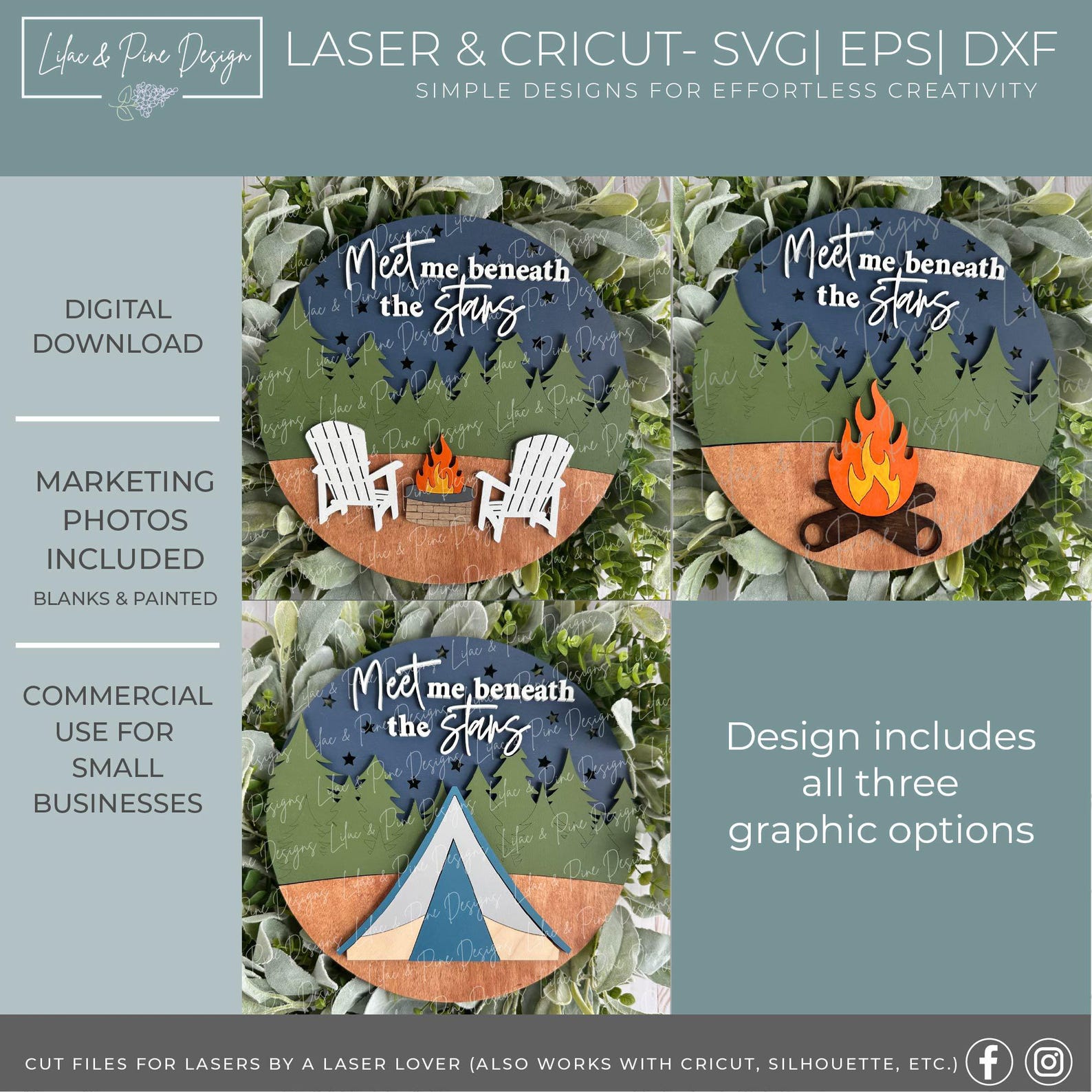 Camping Sign Bundle SVG, Under the Stars Sign, Fire Pit Sign SVG ...
