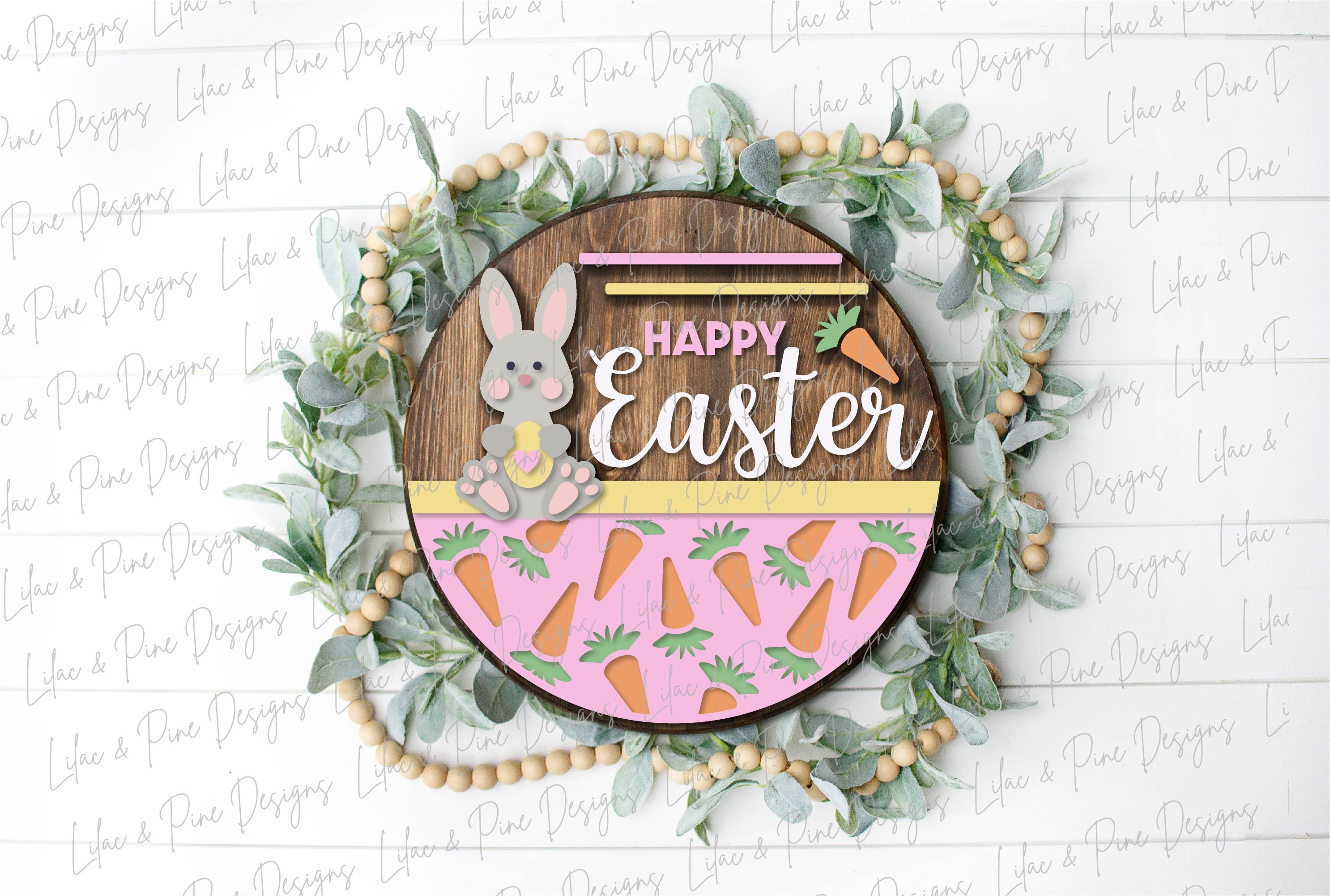 Happy Easter Round Sign SVG Easter Bunny Door Hanger Bunny | Etsy