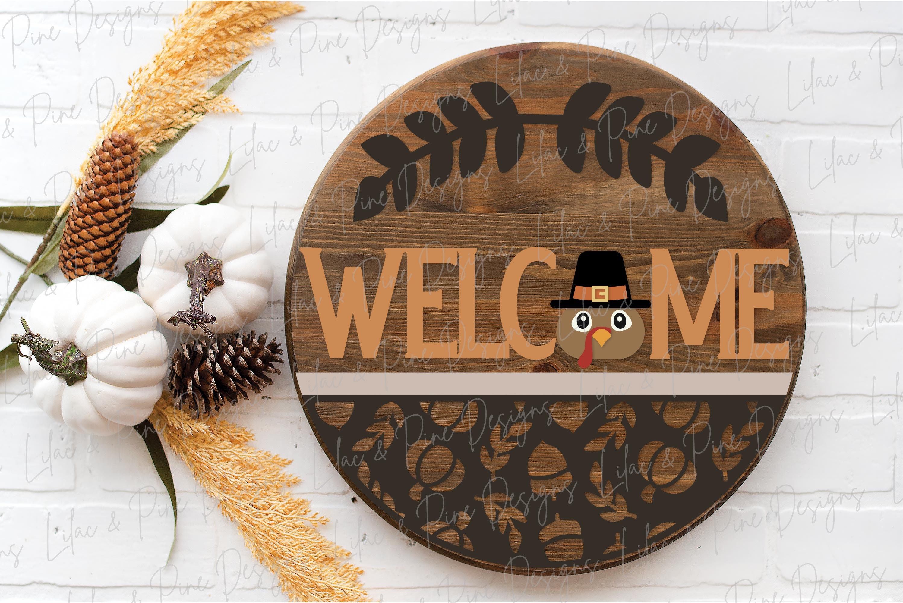 Thanksgiving Door Hanger SVG, Pilgrim Turkey Welcome Sign SVG ...