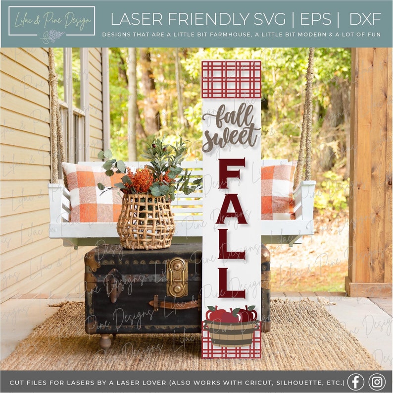 Fall Sweet Fall Porch Sign SVG, Apple Welcome Sign SVG, Apple Plaid ...