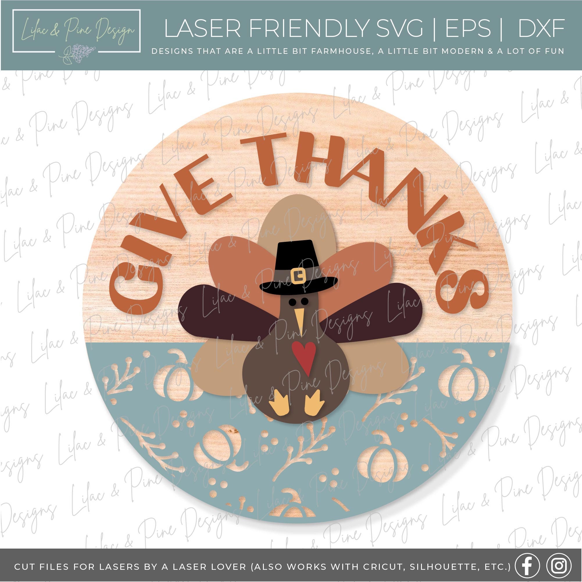 Thanksgiving Door Hanger SVG Give Thanks Sign SVG Turkey - Etsy