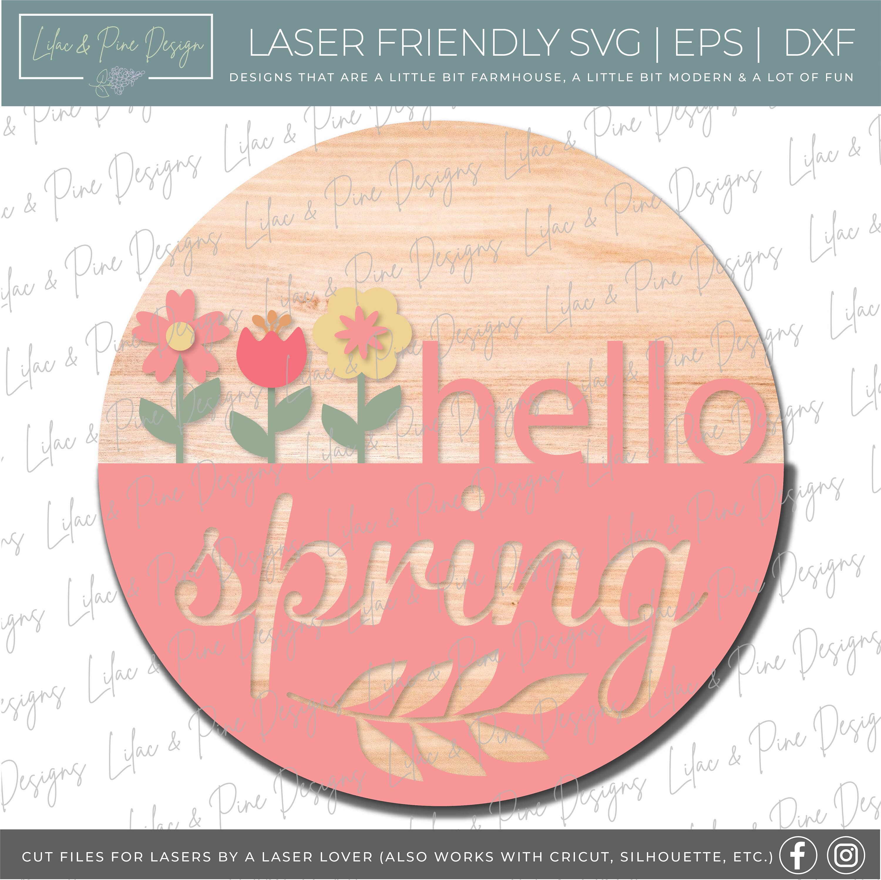 Hello Spring Door Hanger Spring Porch Sign SVG Round Flower | Etsy