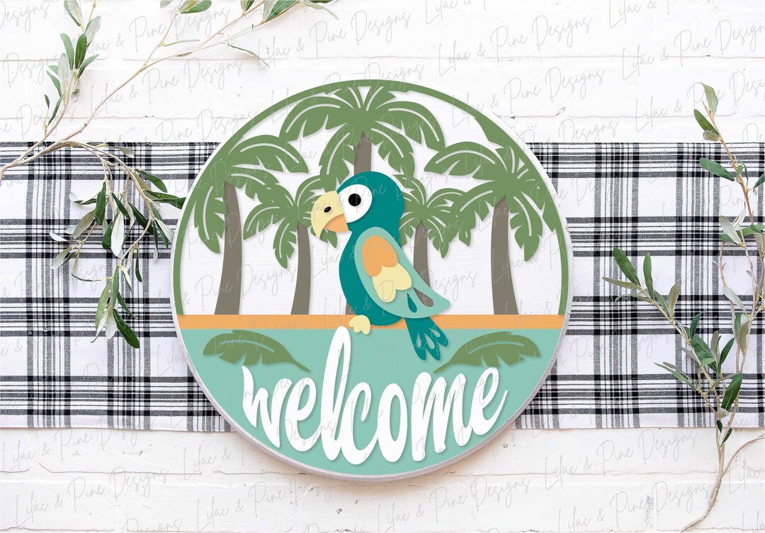 Parrot Welcome Sign SVG, Summer Door Hanger SVG, Tropical Decor Svg ...