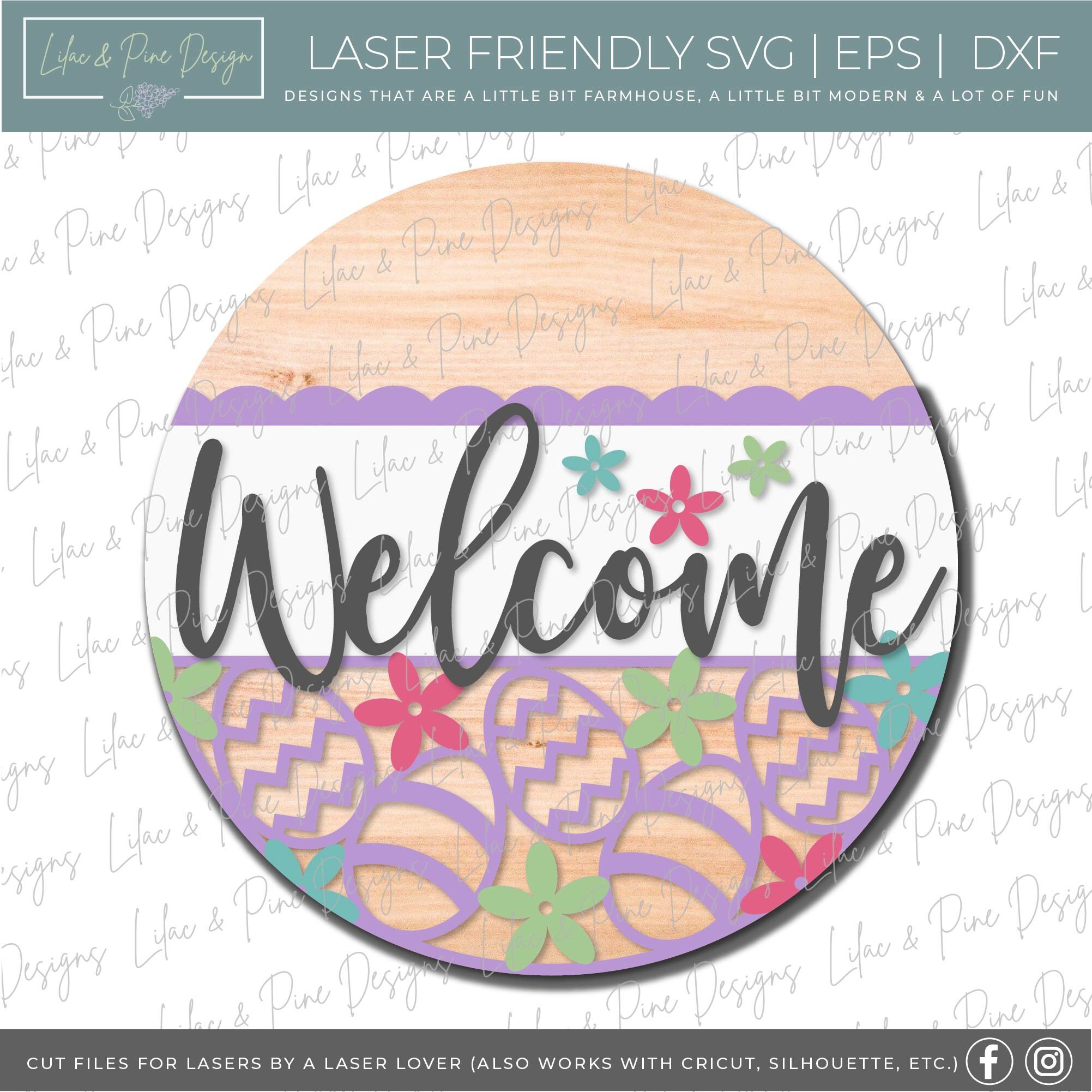 Welcome Easter Round Sign SVG, Easter Egg Door Hanger, Easter Egg Sign ...