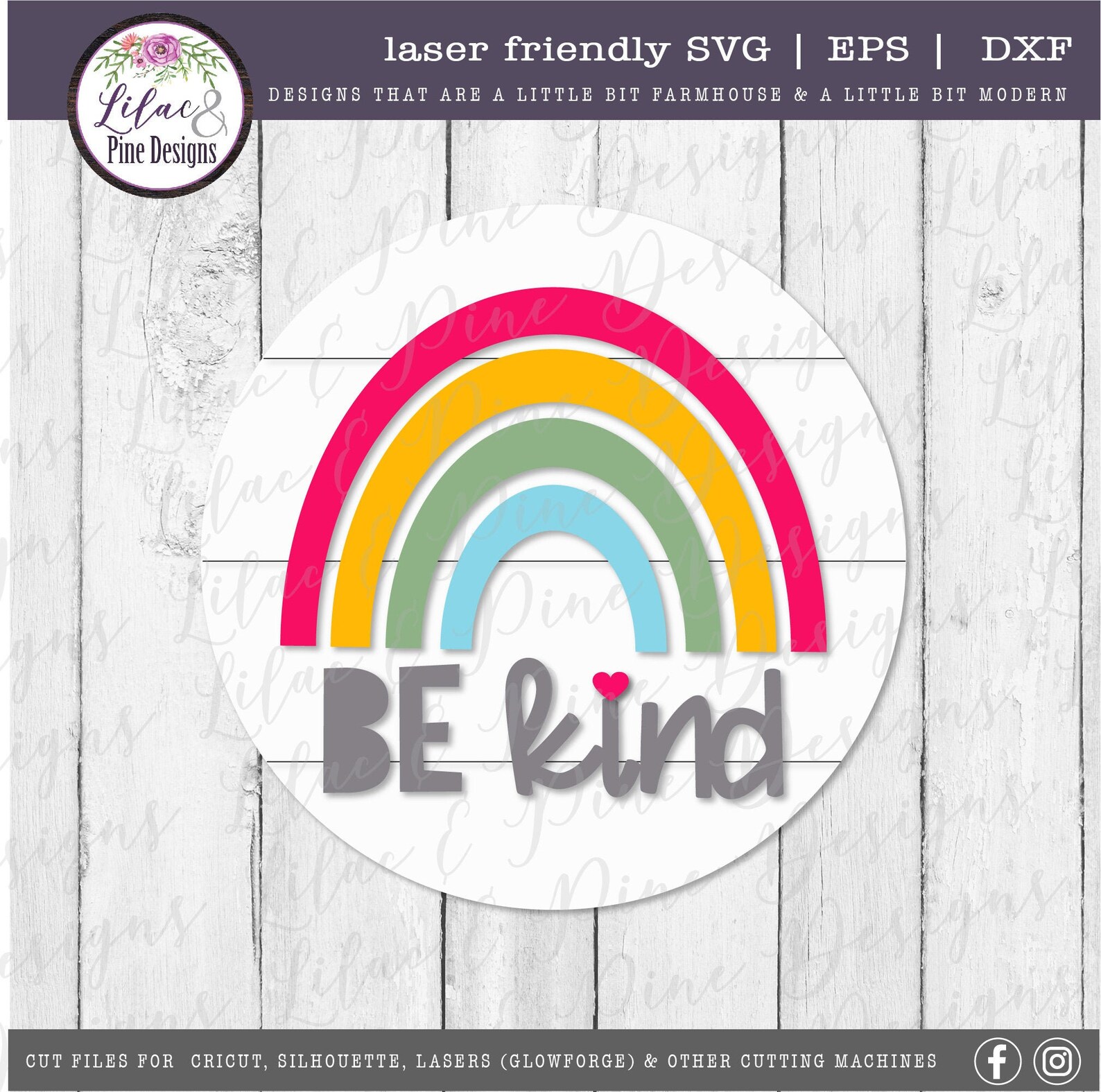 Be Kind Rainbow Round Sign SVG Rainbow SVG Spring Svg Laser | Etsy