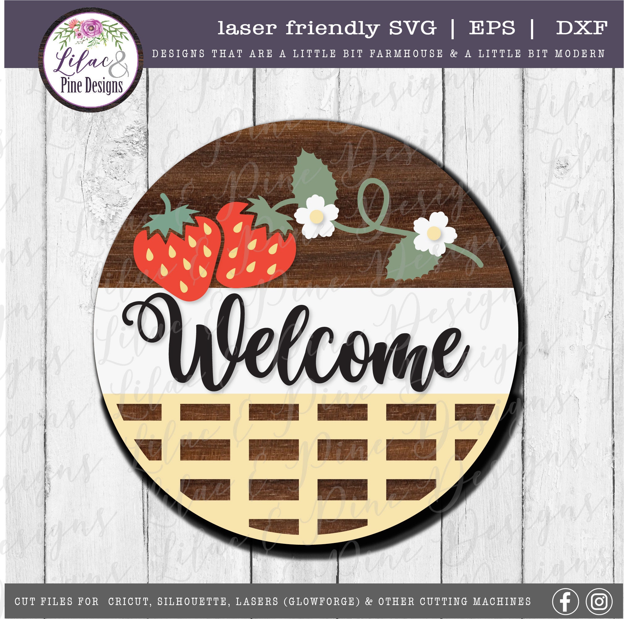 Strawberry vine welcome sign summer door decor SVG | Etsy