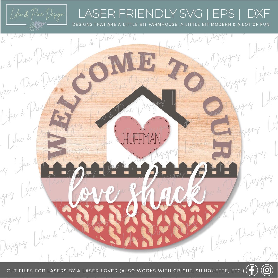 Valentine Welcome Sign SVG, Love Shack Door Hanger, Personalized Round ...