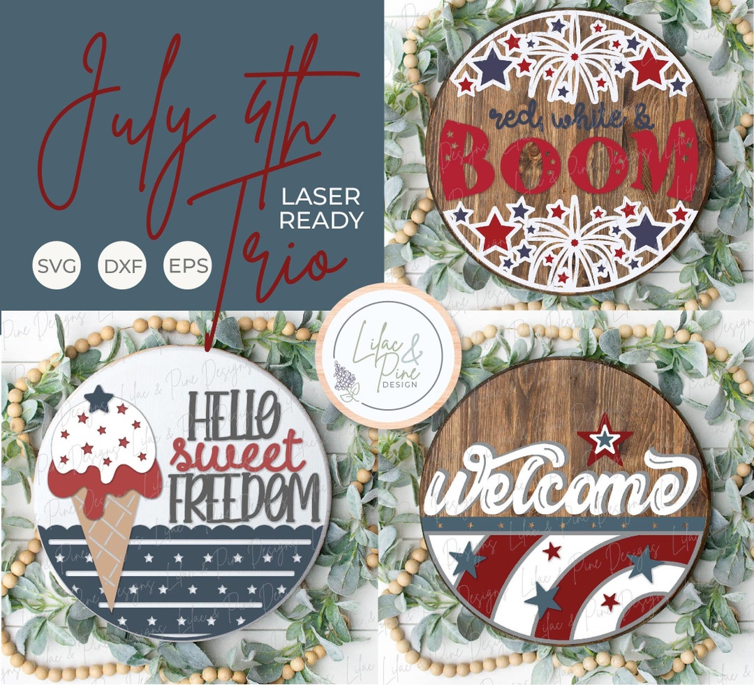 July 4th Sign Bundle, Patriotic Door Hanger SVG, Independence Day ...