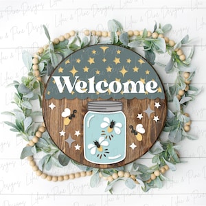 Firefly Welcome Sign SVG, Lightning Bug Door Hanger Svg, Summer Welcome ...