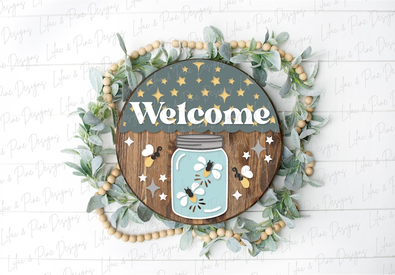 Firefly Welcome Sign SVG, Lightning Bug Door Hanger Svg, Summer Welcome ...