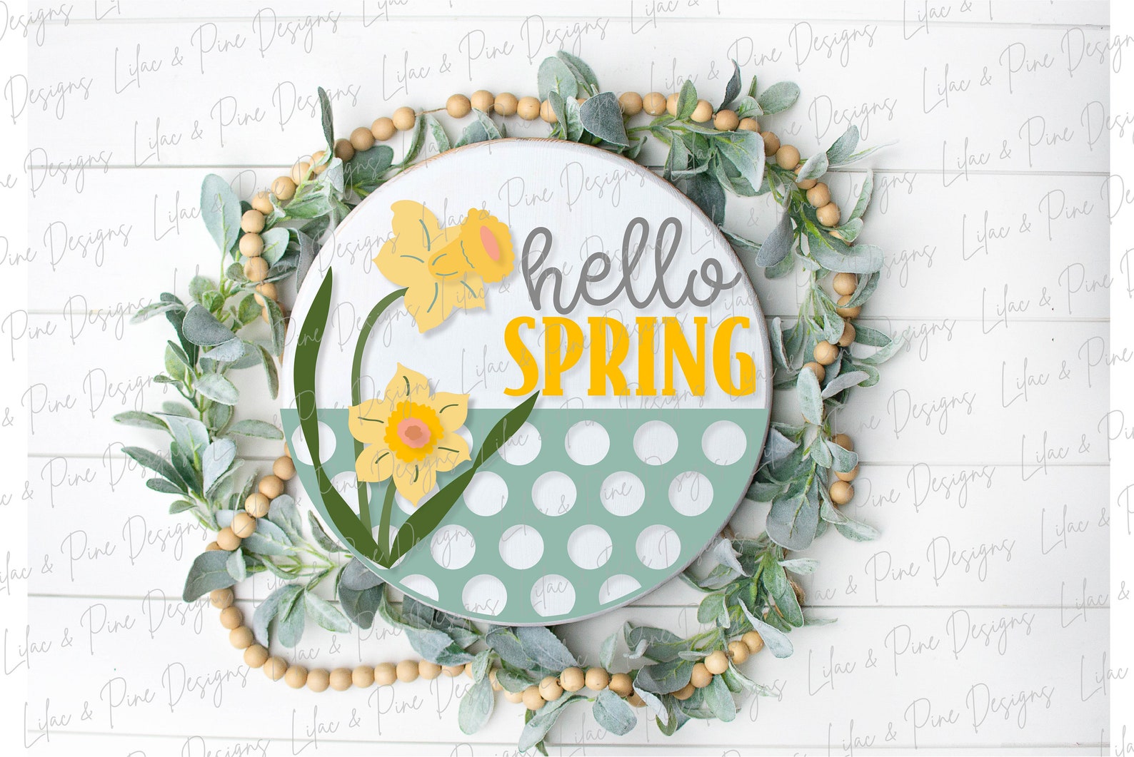 Hello Spring Door Hanger, Daffodil Porch Sign SVG, Round Flower Sign ...