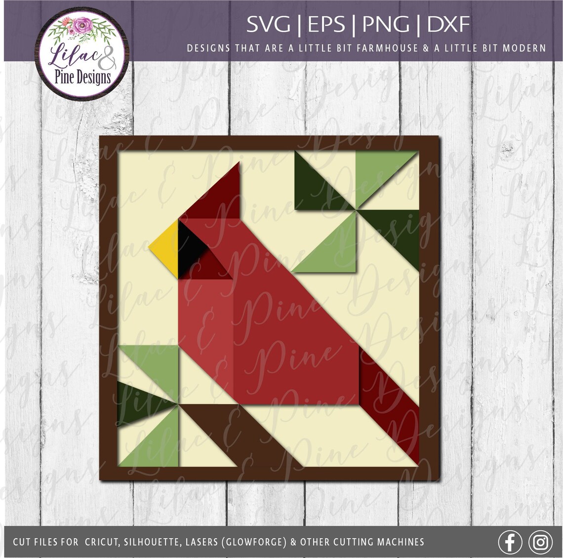 Cardinal Barn Quilt SVG, Mosaic Cardinal Cut File, Wood Quilt Panel Cut ...