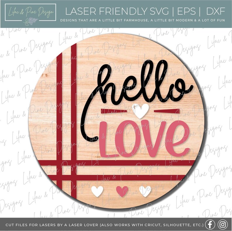 Hello Love Sign SVG, Valentine Door Hanger, Valentines Day Welcome Door ...