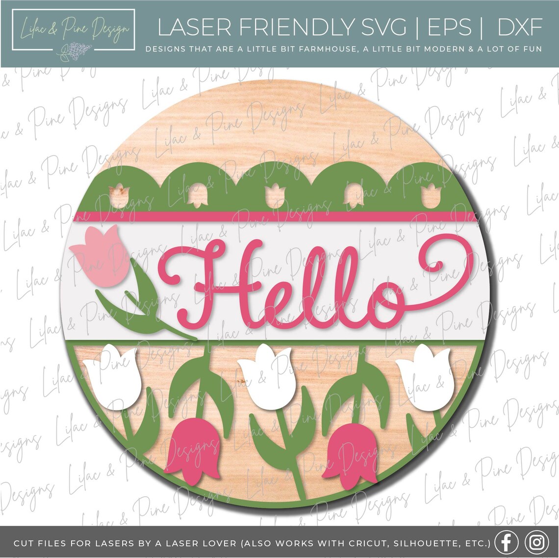Hello Tulip Door Hanger SVG Spring Porch Sign Tulip Svg - Etsy