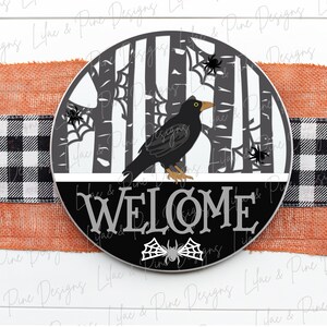 Halloween Crow Sign, Halloween Door Hanger SVG, Spooky Forest Welcome ...