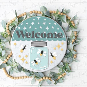 Firefly Welcome Sign SVG, Lightning Bug Door Hanger Svg, Summer Welcome ...
