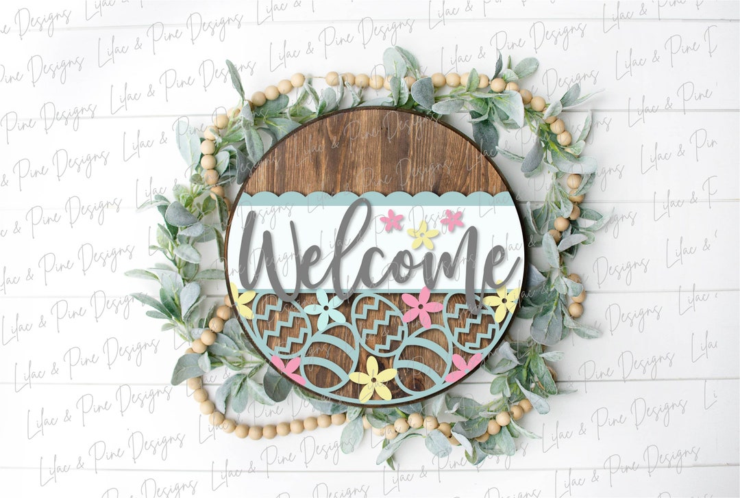 Welcome Easter Round Sign SVG, Easter Egg Door Hanger, Easter Egg Sign ...