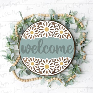 Daisy Hello Sign SVG, Daisy Door Hanger SVG, Summer Floral Welcome SVG ...