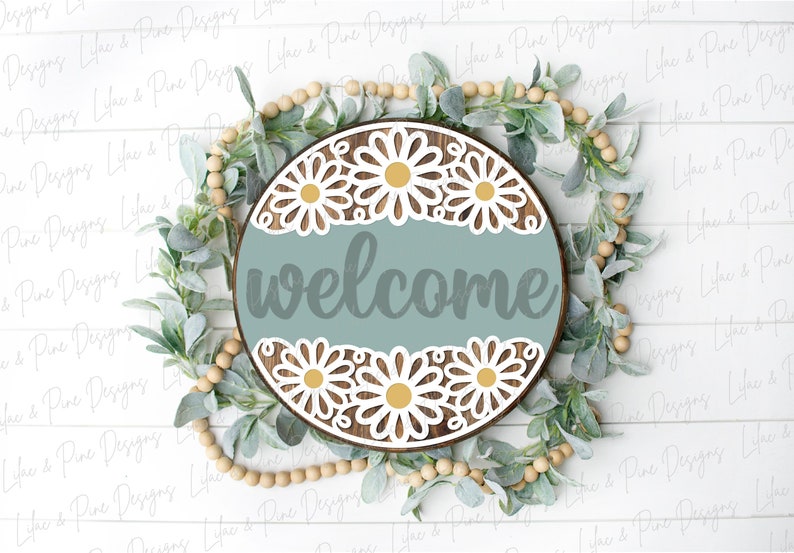Daisy Hello Sign SVG, Daisy Door Hanger SVG, Summer Floral Welcome SVG ...