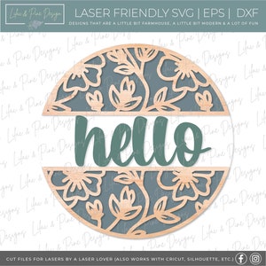 Hello Floral Sign, Flower SVG, Welcome SVG, Front Door Decor, Round ...