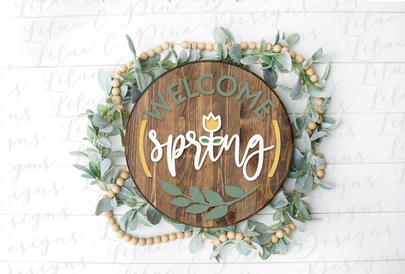 Welcome Spring Round Sign SVG, Spring Floral Door Round SVG, Tulip Svg ...