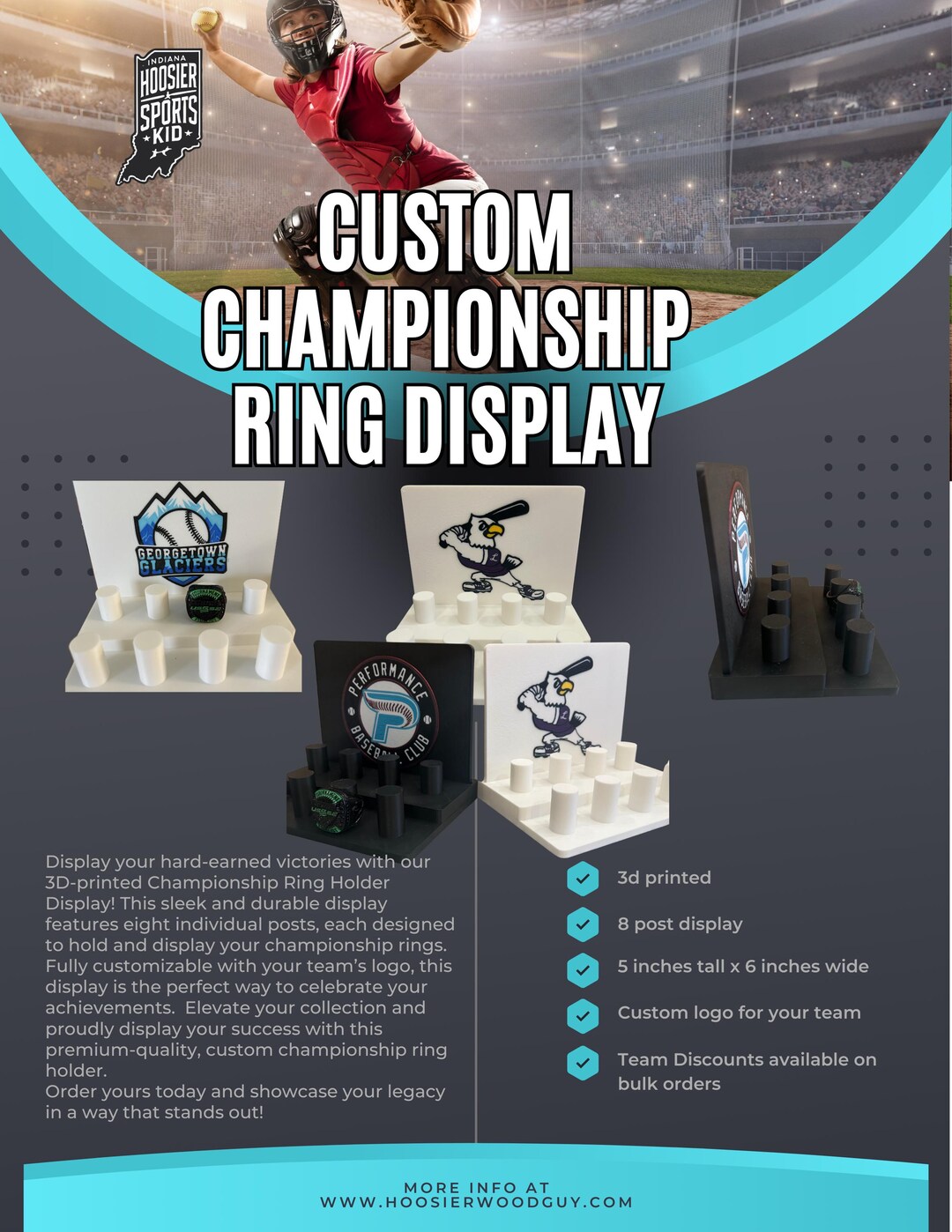 Custom 3d-printed Championship Ring Display – Holds 8 Rings With Team ...
