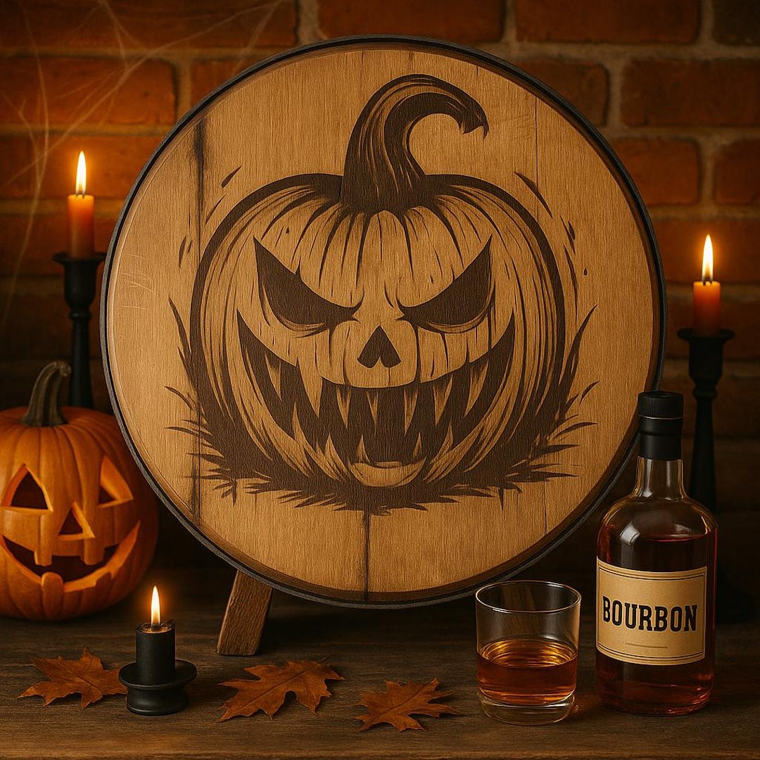 Scary Pumpkin Halloween Bourbon Barrel Lid – Limited Edition Rustic ...