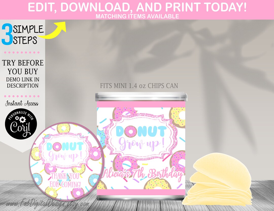 Editable Donut Grow up Mini Chips Can Label Personalized Doughnut ...