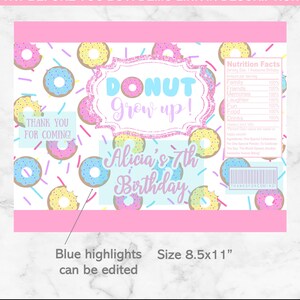 Editable Donut Grow up Chip Bag Personalized Doughnut Birthday Party ...