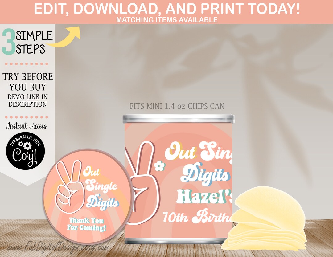 Editable Peace Out Single Digits Mini Chips Can Label Fall Groovy 10th ...