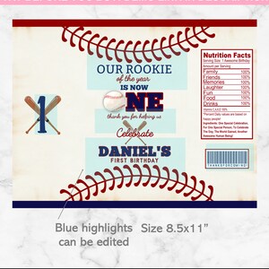 Editable Baseball First Birthday Chip Bag Rookie Year Baseball Sports ...