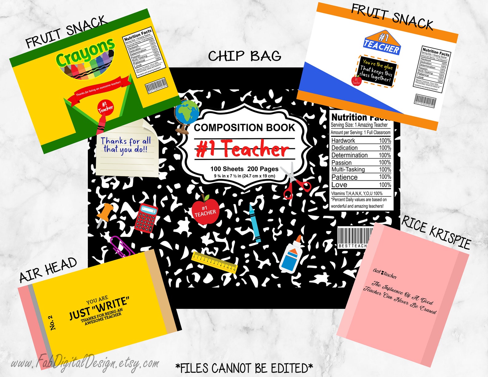 Teacher Appreciation Gift Snack Wrapper Bundle Printable Teacher Gifts ...