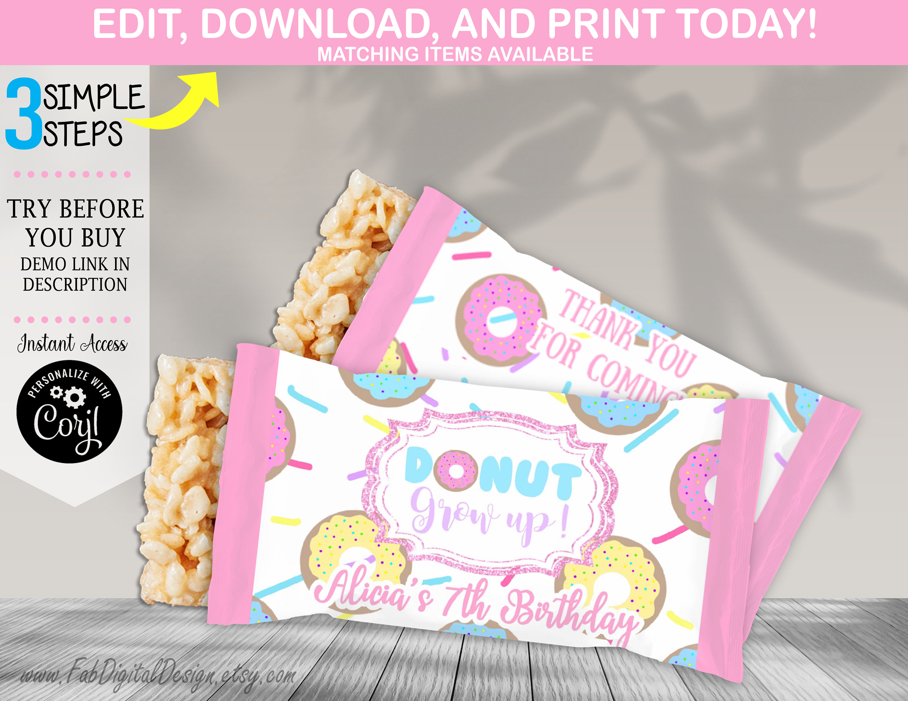 Editable Donut Grow up Rice Krispie Label Personalized Doughnut ...