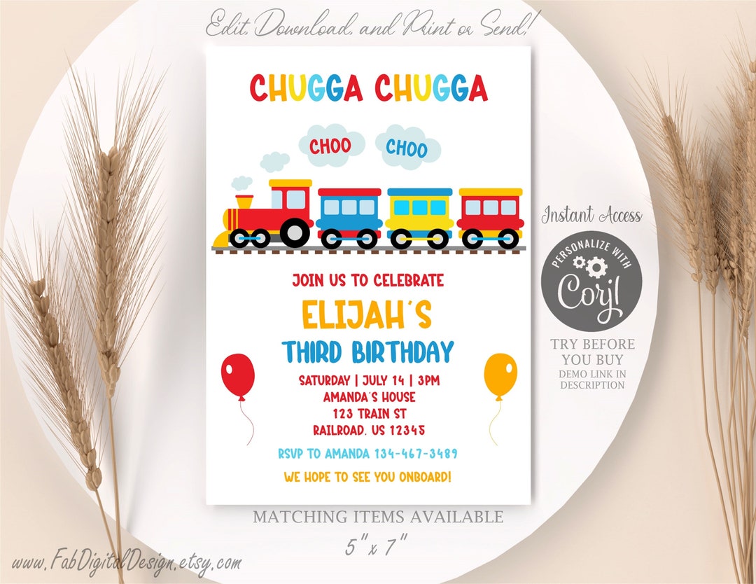 Editable Train Birthday Invitation Chugga Chugga Choo Choo Invitation ...