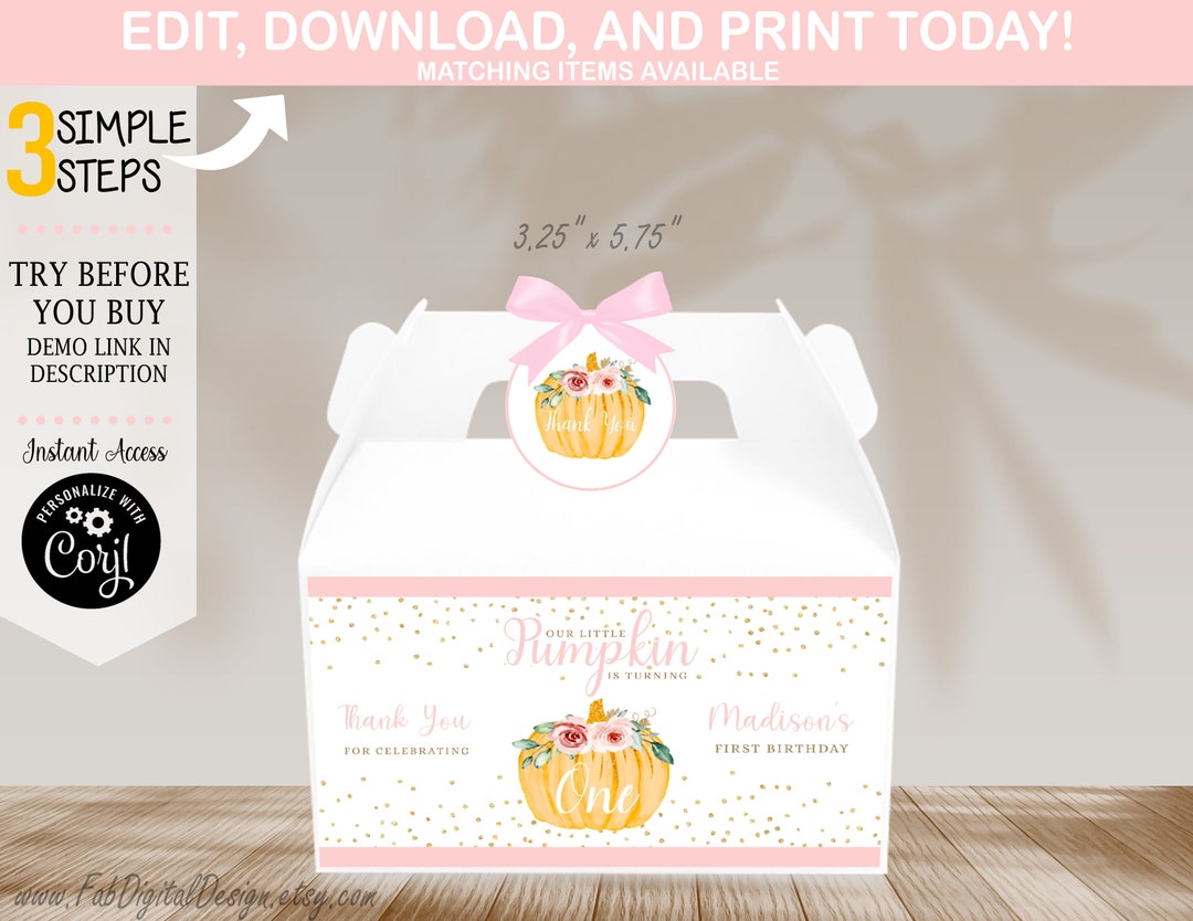 Editable Little Pumpkin is Turning One Gable Box Labels Little Pumpkin ...