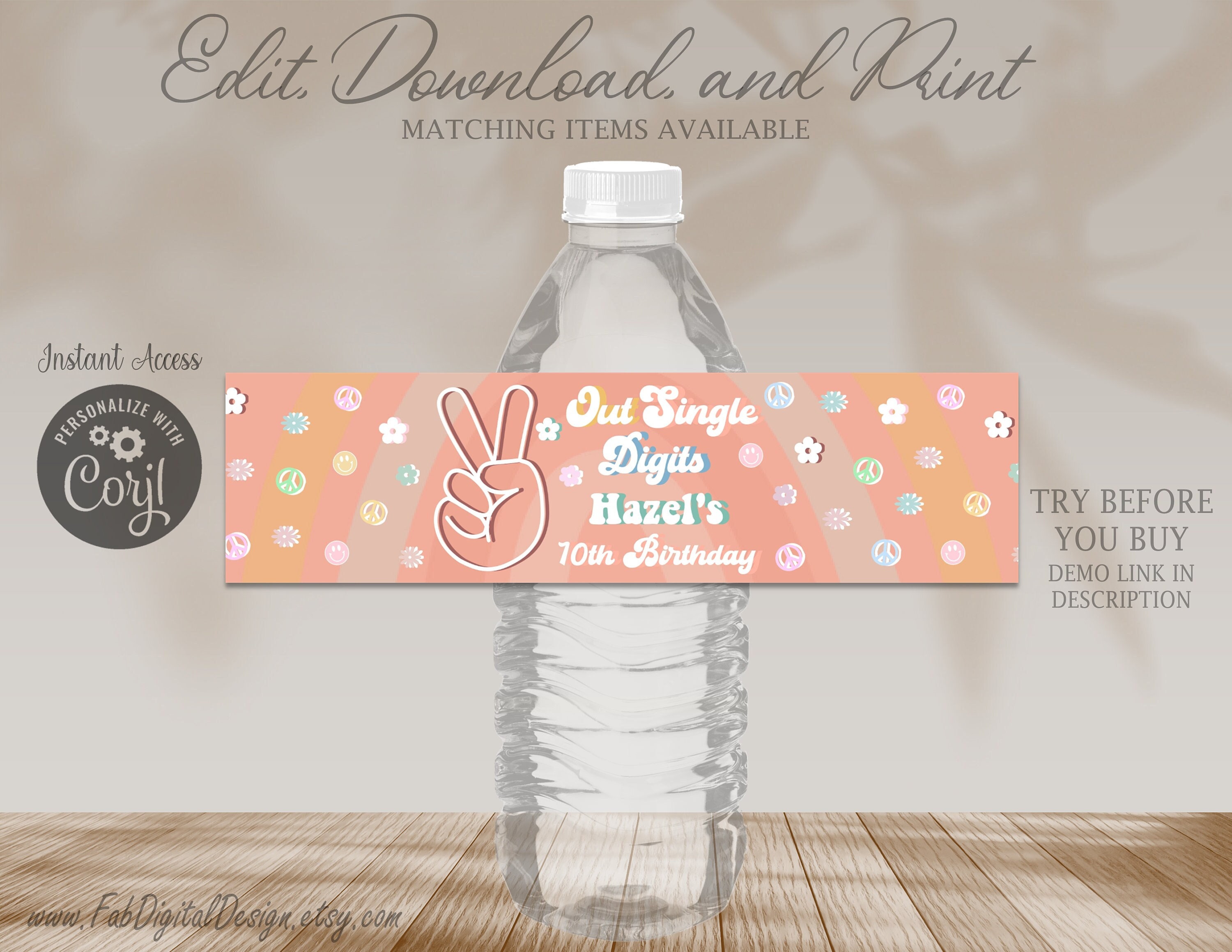 Editable Peace Out Single Digits Water Bottle Labels Fall - Etsy
