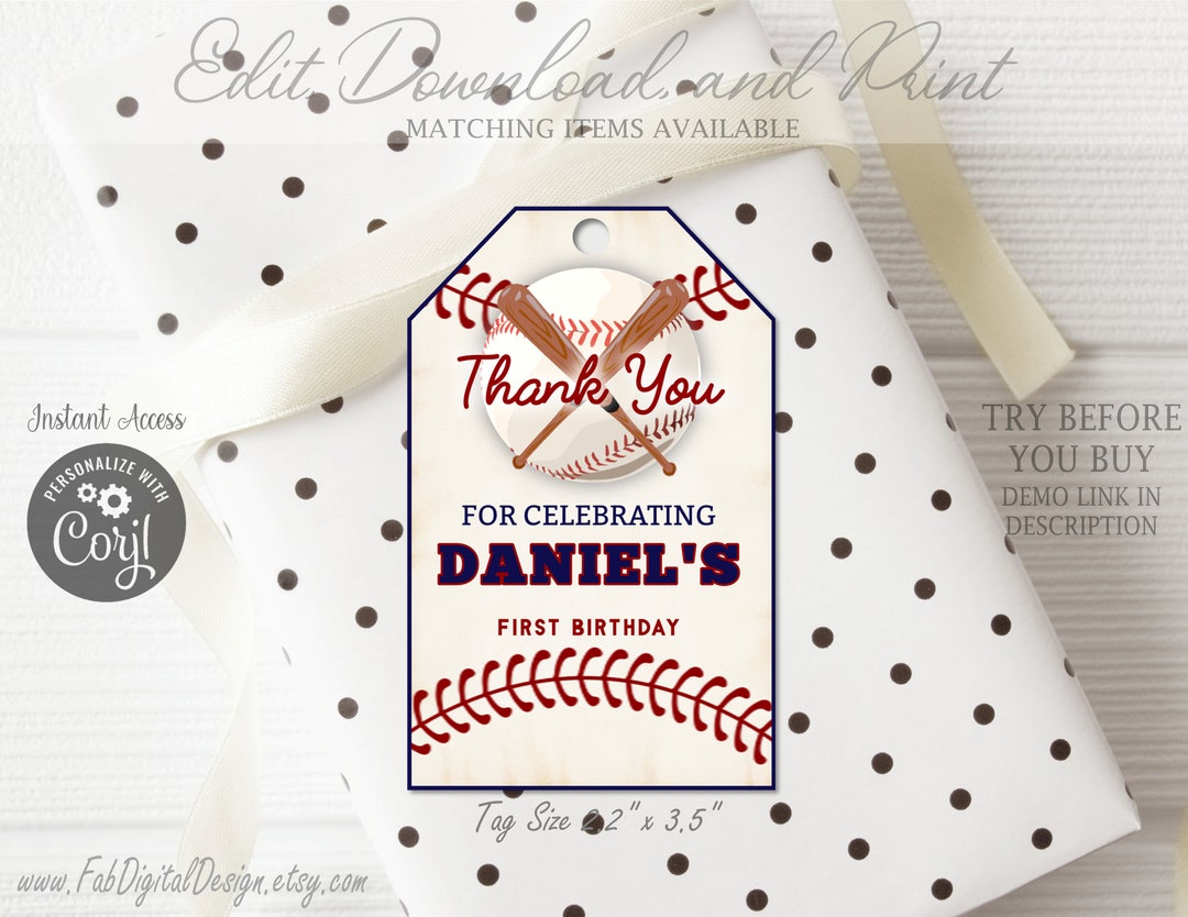 Editable Baseball Thank You Favor Tag Baseball Little Rookie Round Tag ...