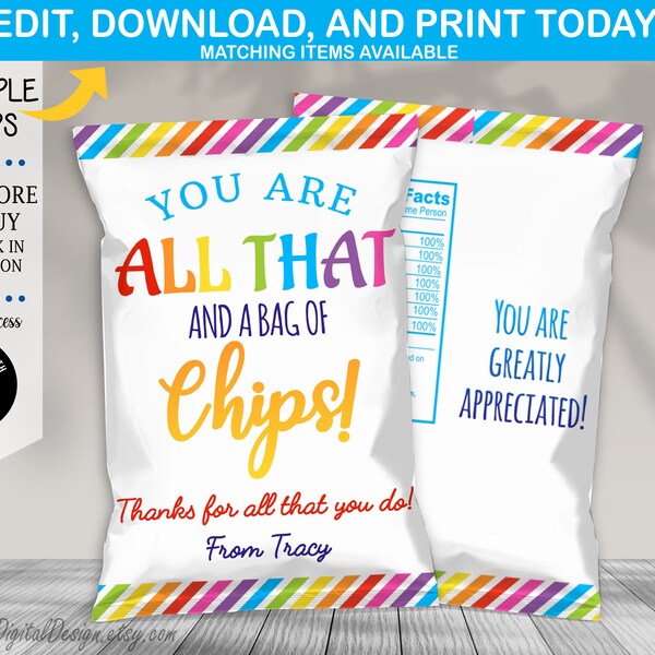 Employee Appreciation Chip Bag Template - Etsy