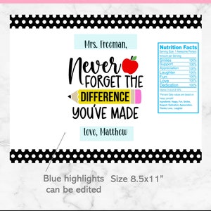 Editable Teacher Appreciation Gift Chip Bag Wrapper Printable Teacher ...