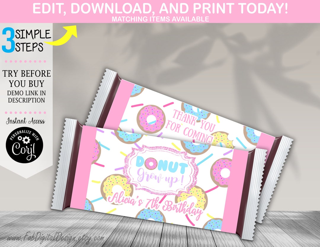 Editable Donut Grow up Chocolate Bar Label Personalized Doughnut ...