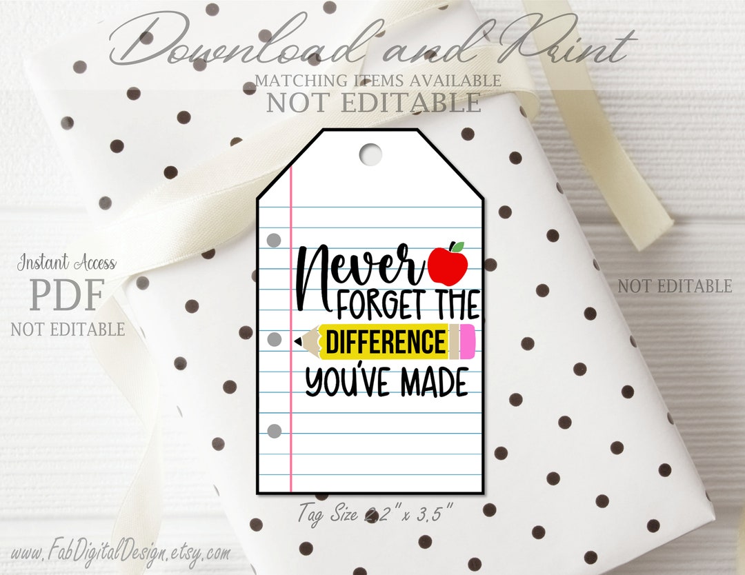Teacher Appreciation Gift Tag Printable Teacher Gifts Tag Label Instant ...