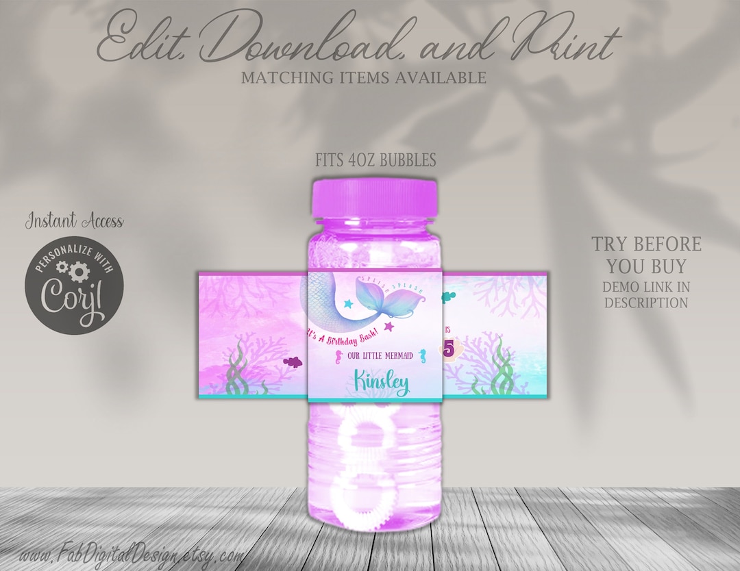 Editable Mermaid Bubble Labels Under the Sea Birthday Mermaid Bubble ...