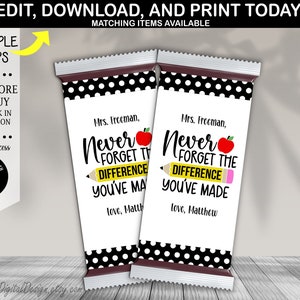 Editable Teacher Appreciation Gift Hershey Wrapper Printable Teacher ...